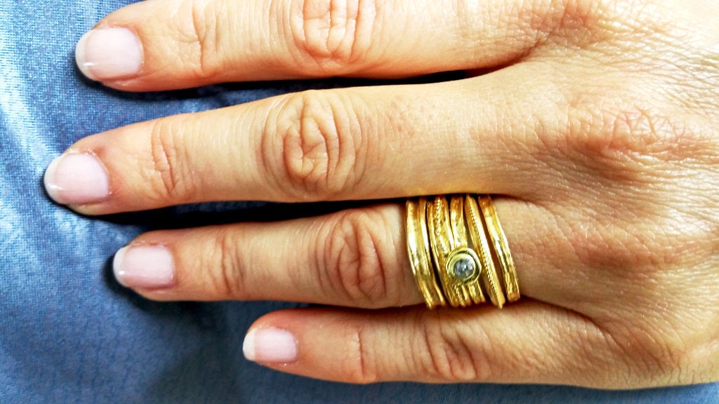 Unique Gold Ring Set Bridal Set Solid Gold Ring Set Rough | Etsy