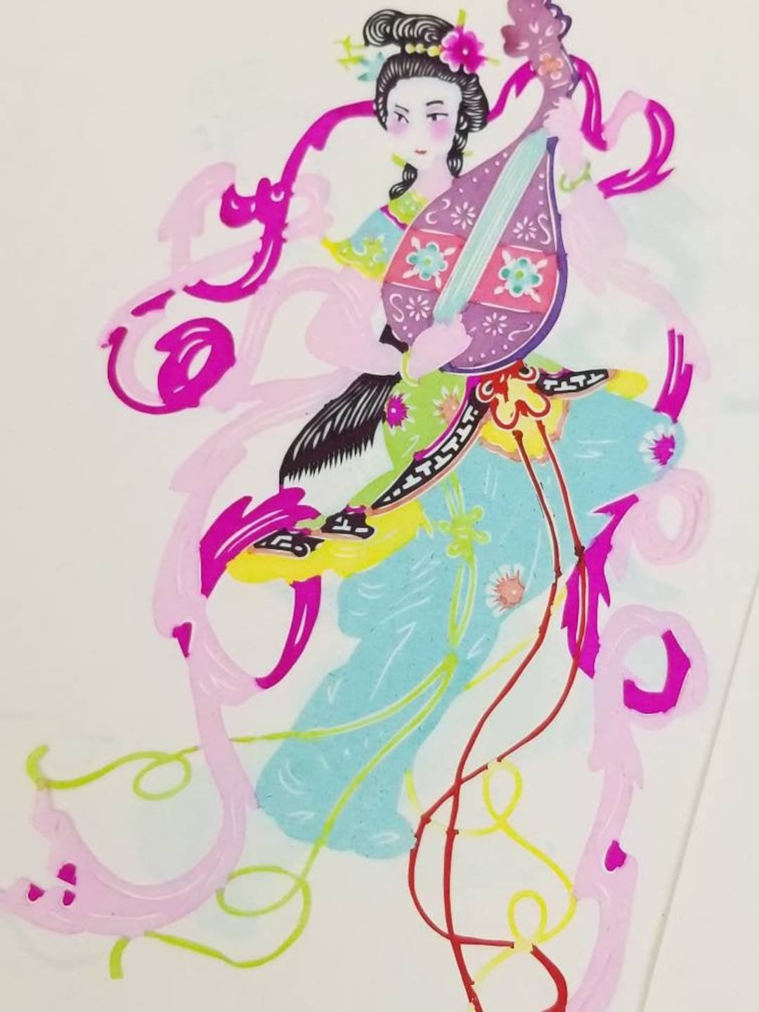 Chinese Paper Cut Art Set of 6 Mountain Folk Goddess Women Musicians ...