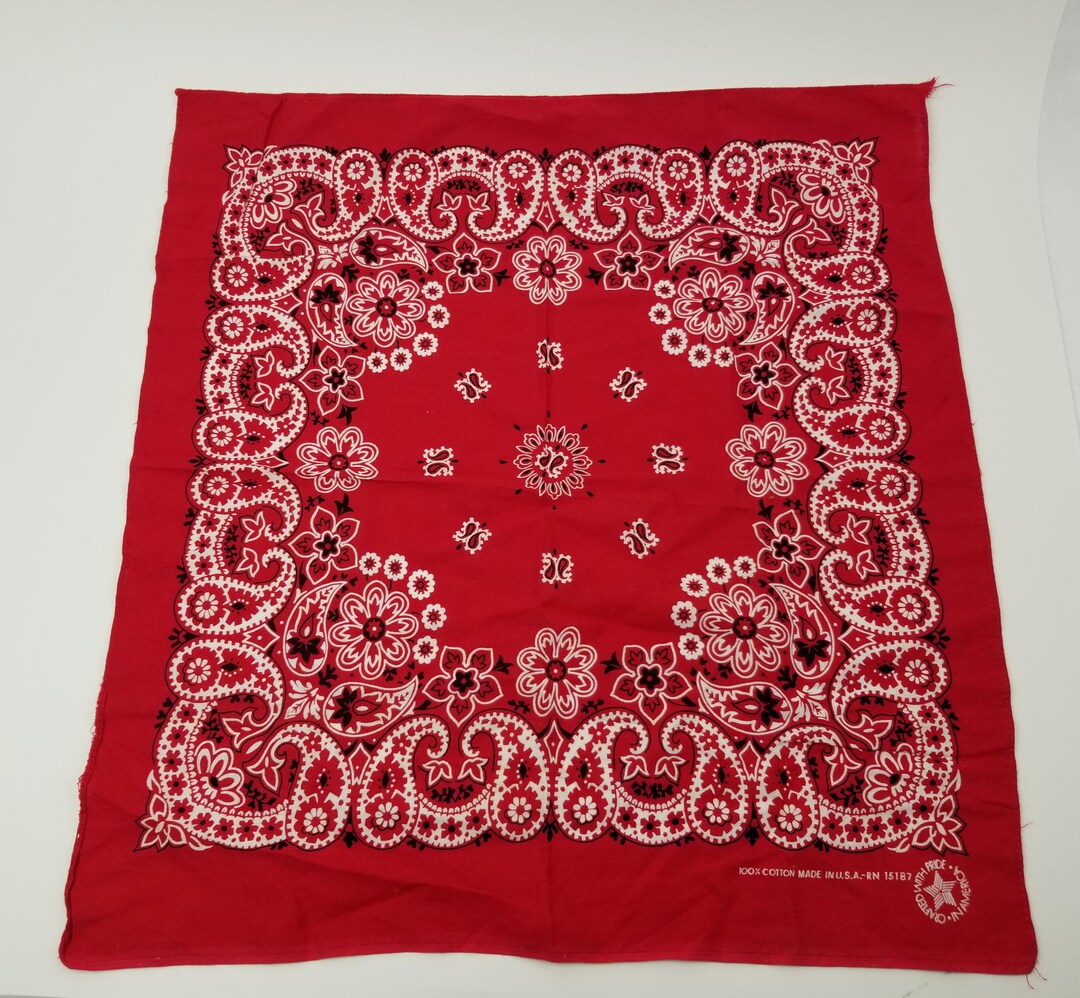 Vintage Bandana Fast Color Red Selvedge Cotton Paisley Handkerchief USA ...