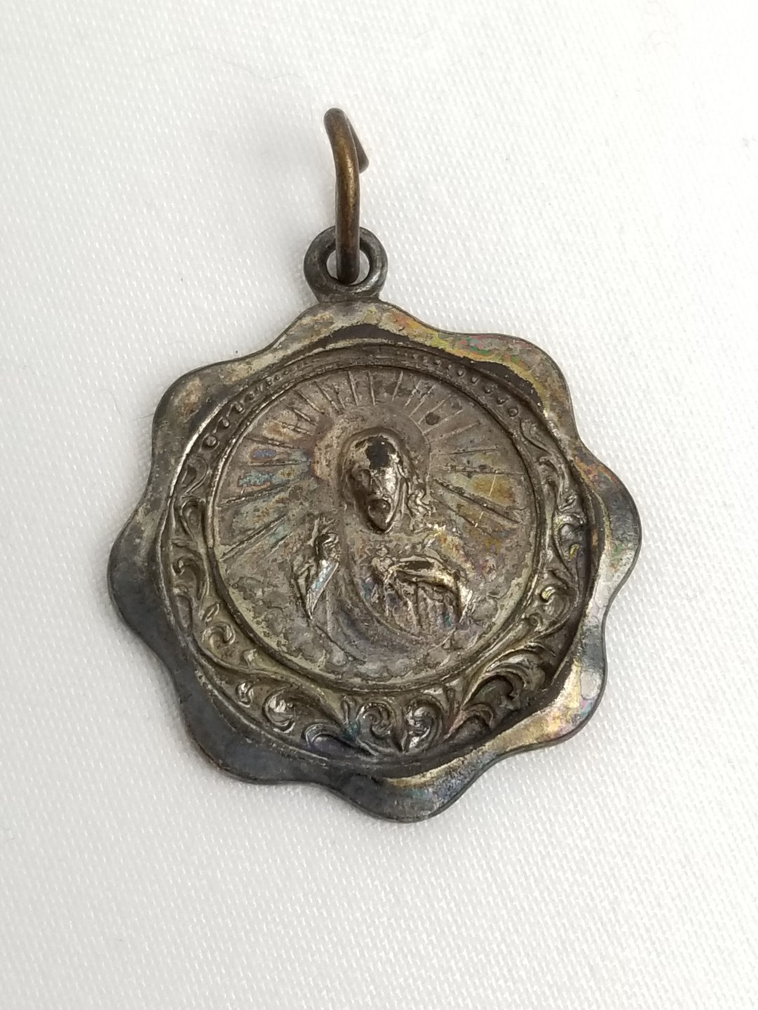 Jesus 1930s Catholic Saint Medal Silver Sacred Heart Our Lady - Etsy