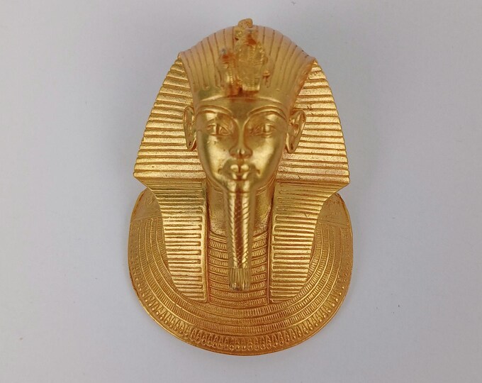 1976 Egyptian Pharaoh Amulet 2.5" Pendant Gold Plate King Tutunkhamun ...