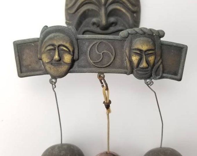 Japanese Noh Mask Temple Bell Wind Chime Antique Cast Brass Comedy ...