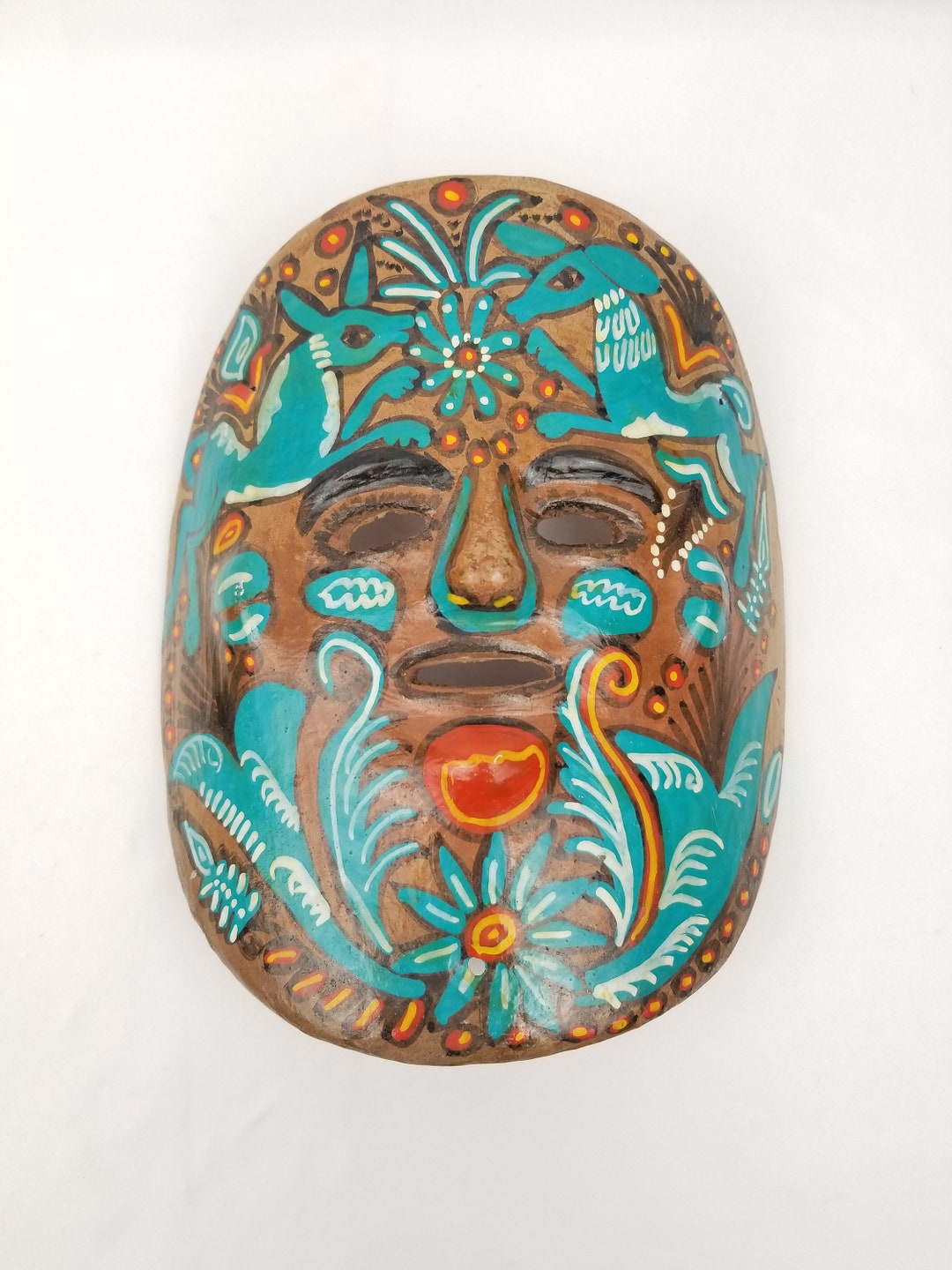 Terracotta Clay Mask Mexican Mexicali Guatemalan Turquoise Deer ...