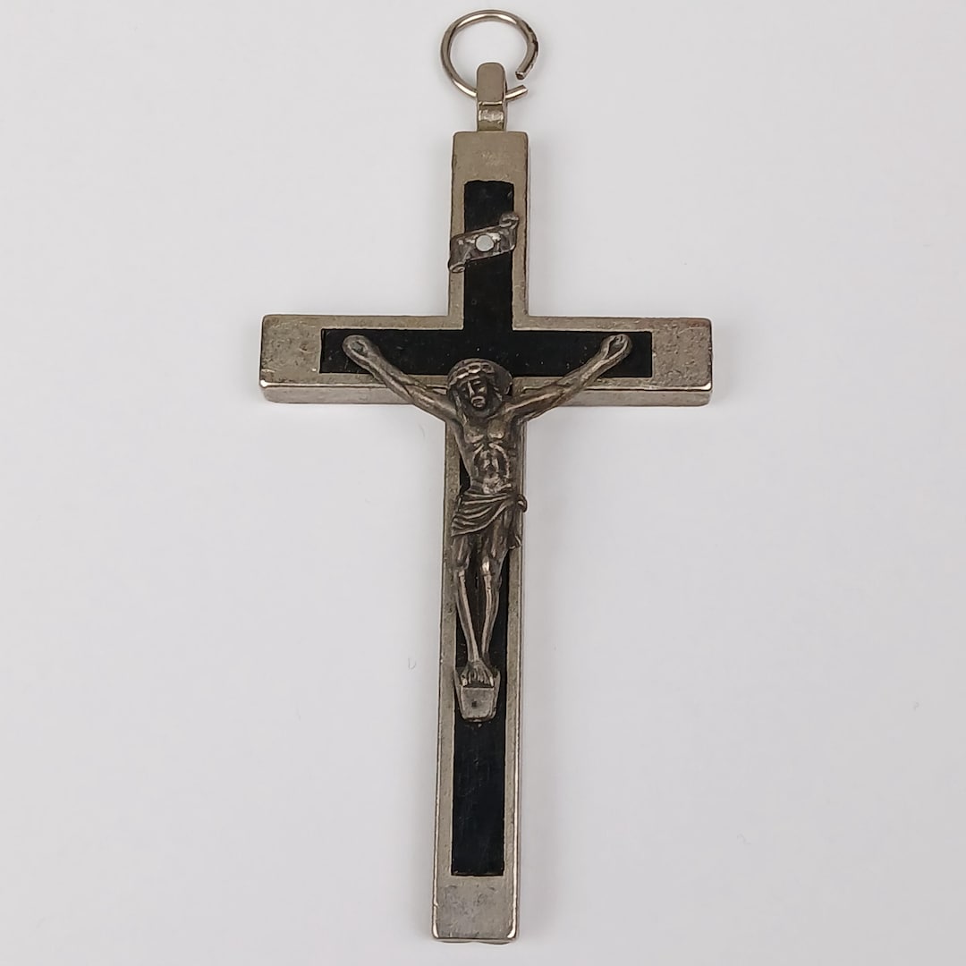 Vintage Pectoral Crucifix 3" Black Ebony Wood Inlay Nails Roma Italy ...