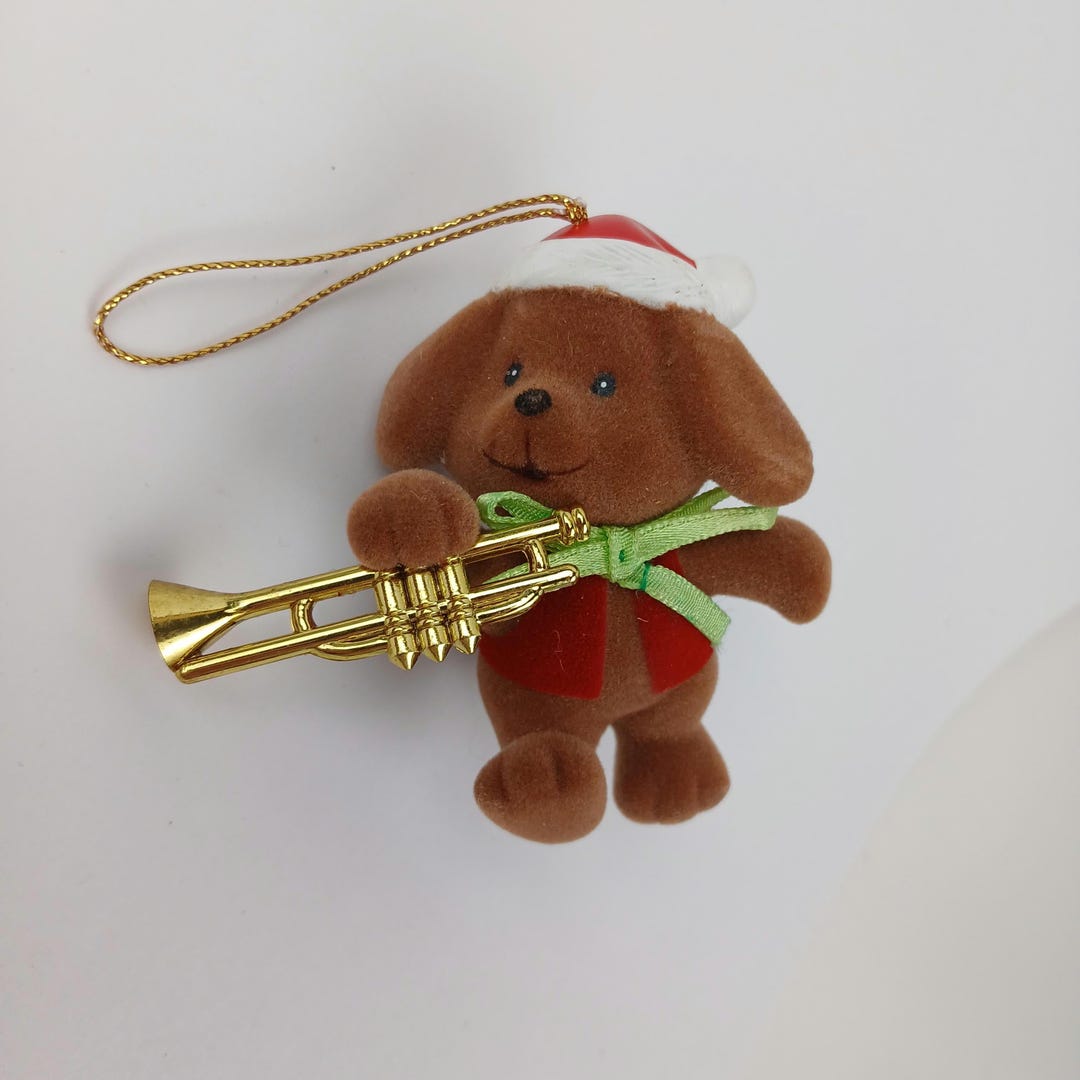 Avon Flocked Puppy Ornament With Trumpet, Dog Lover Gift - Etsy