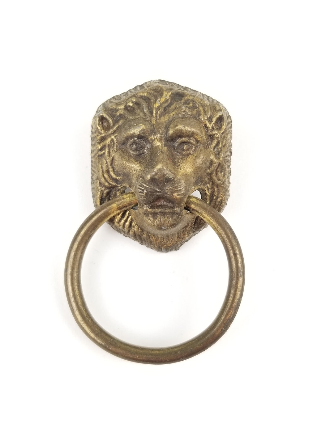 Antique Brass Drawer Pull Lion Head Gold Ring Gilt Gilded Ormolu Decor Wall Hooks Backplate Mini ...