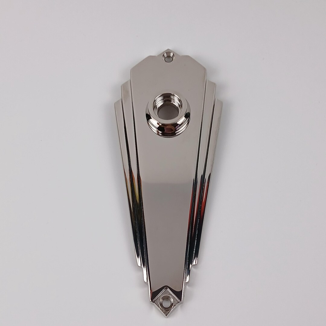 Pair Art Deco Door Backplate Chrome Shiny Silver Escutcheon Chevron ...