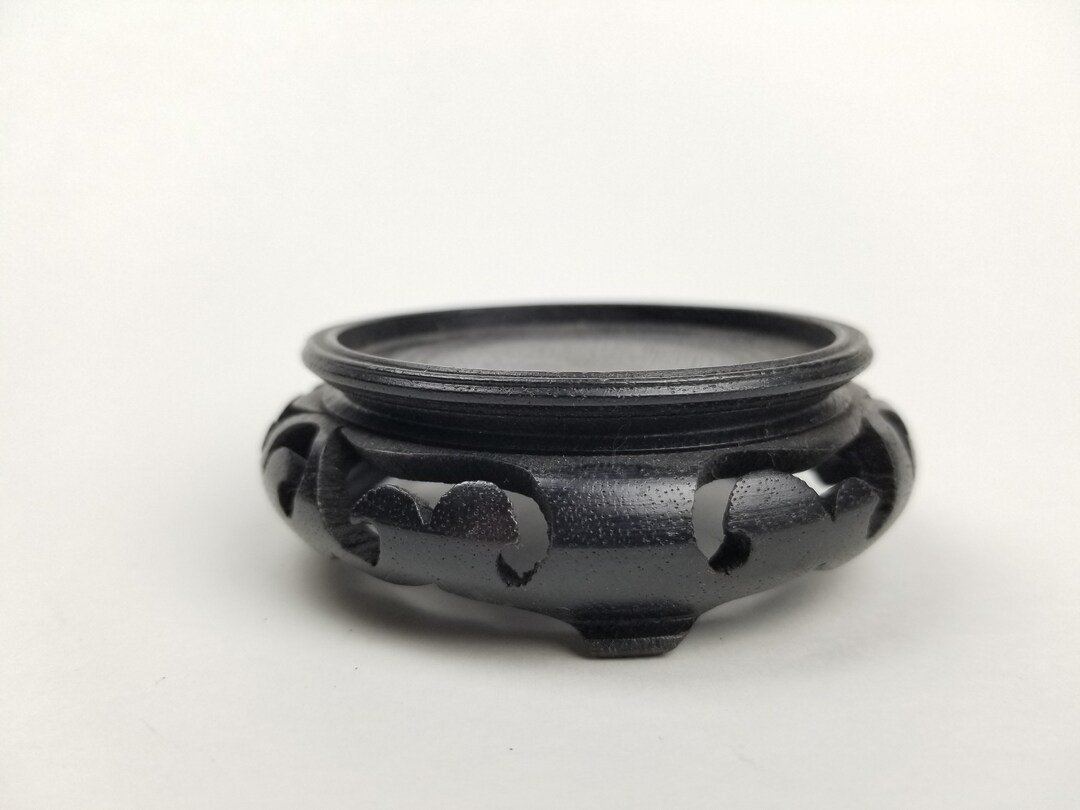 Hand Carved Asian Wood Base Holds 2.75" Vase Bowl Figurine Ginger Jar ...