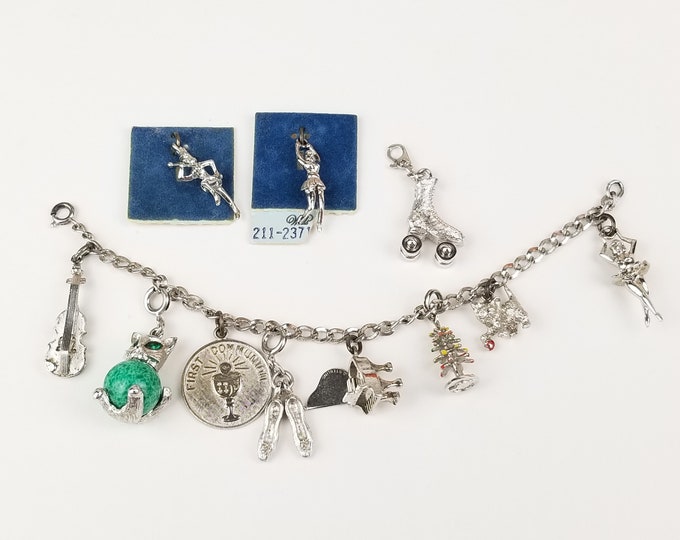 1970s Monet Sterling Charm Bracelet 11 Charms 925 Silver Girls Piano ...