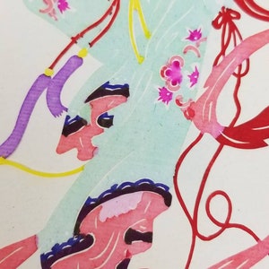 Chinese Paper Cut Art Set of 6 Mountain Folk Goddess Women - Etsy