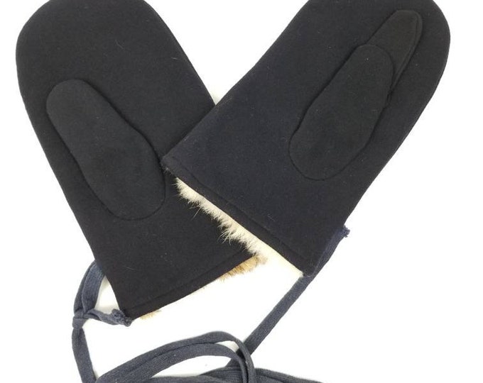 WWII Japanese Trigger Finger Mittens Blue Wool Rabbit Fur Lined Large ...