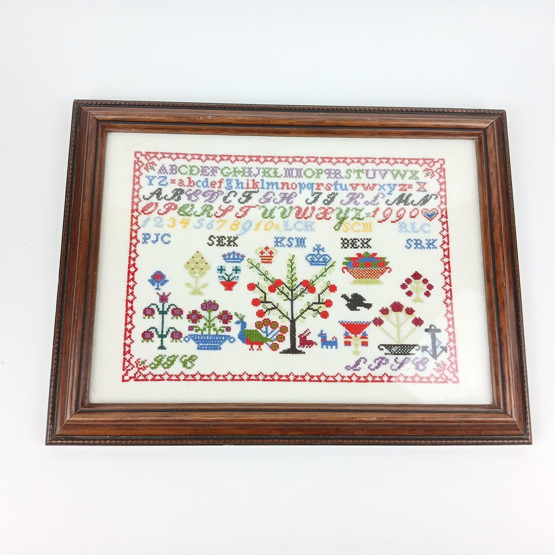 Pennsylvania Dutch Framed Cross Stitch 9 X 11.5" Pattern Abcs Alphabet ...