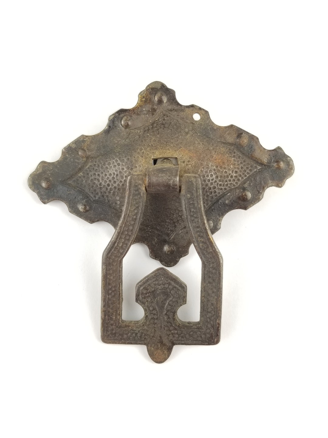 Vintage Drawer Pull Backplate Brass Handle Hammered Textured Aged ...