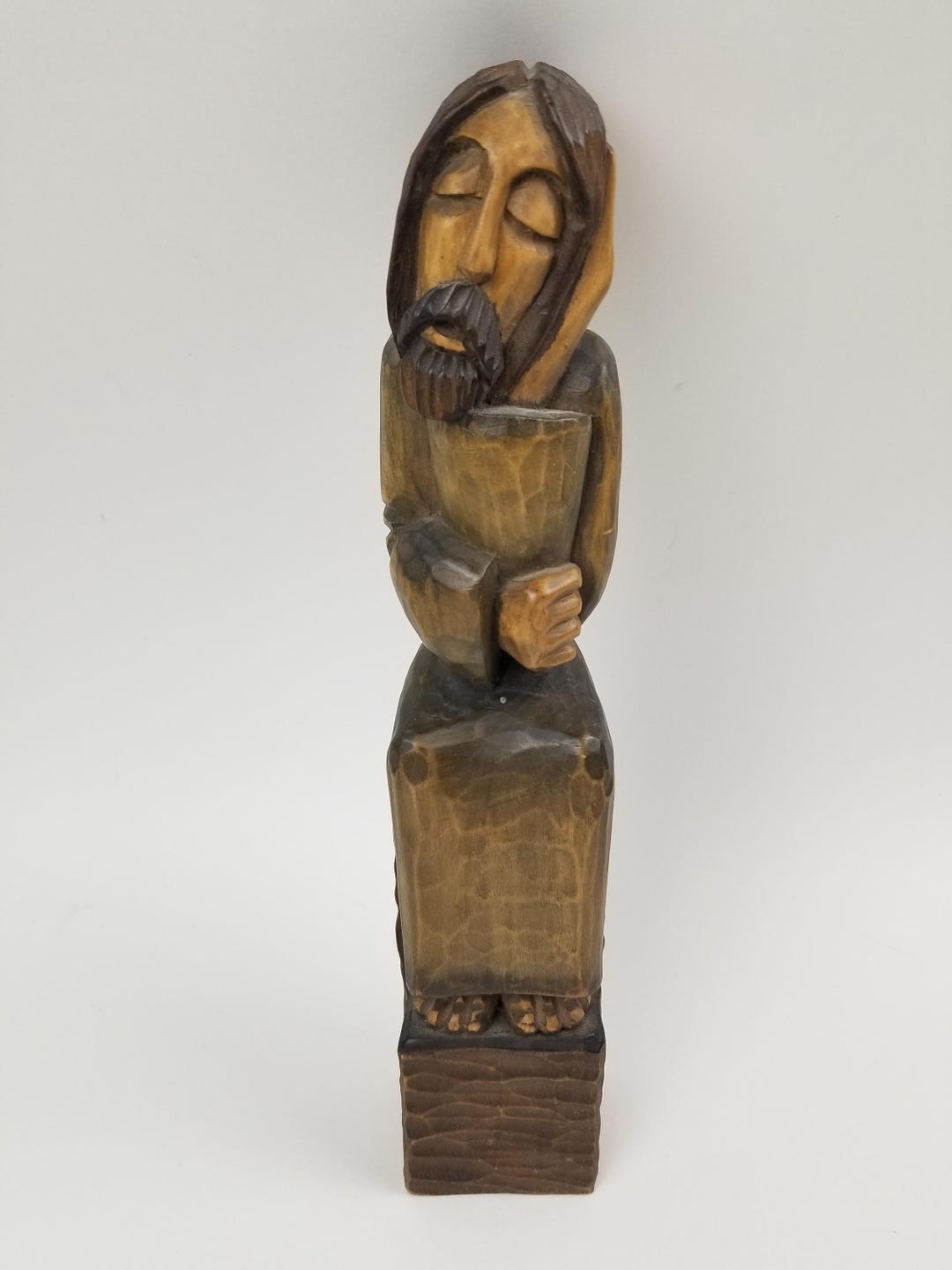 Carved Wood Jesus Relief Monk Friar Ornamental Holy Christian Prayer ...