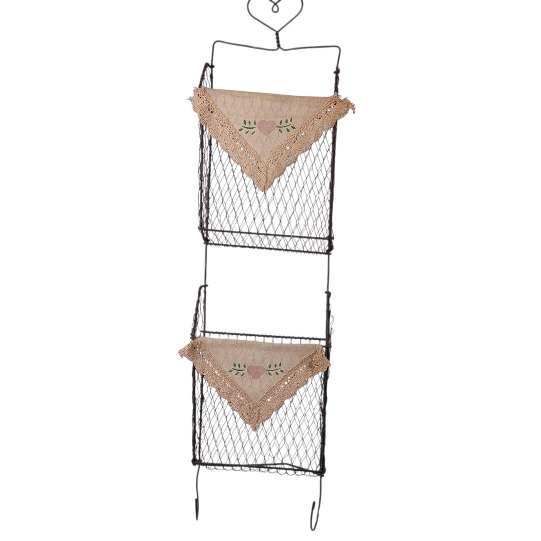 Primitive Wire Wall Basket Mail Holder Mount Letter Sorter Organizer ...