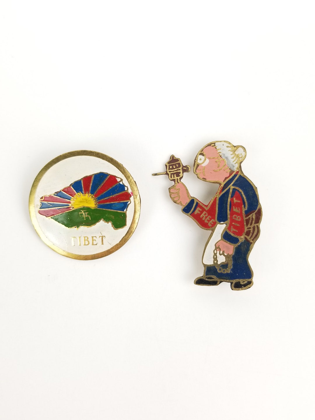Vintage Free Tibet Pins Brass Dalai Lama China Cause Protest Buddhism ...