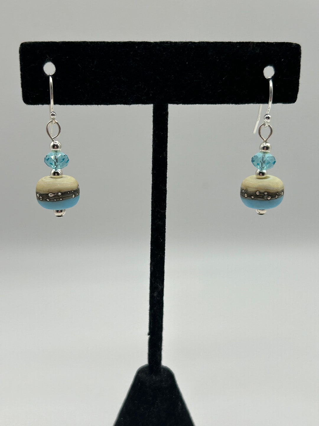 Beautiful Handcrafted Cream & Turquoise Lamp Work Bead Dangle Sterling ...