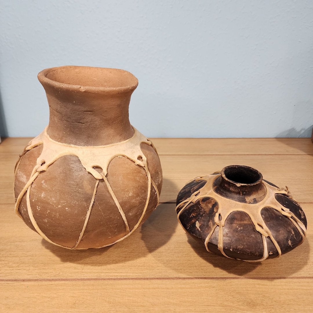 Native Tarahumara Clay Pot Handcrafted Sinew Wrapped Large Clay Pottery ...