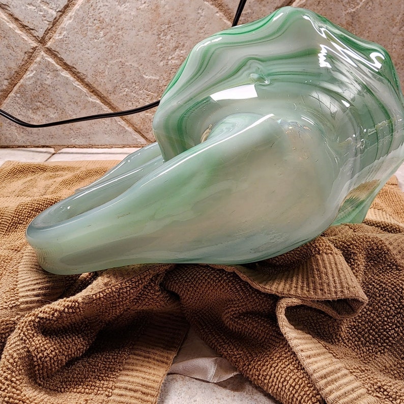 1950's Era Green Slag Glass Swan Bowl Graduated Layers of Seafoam ...