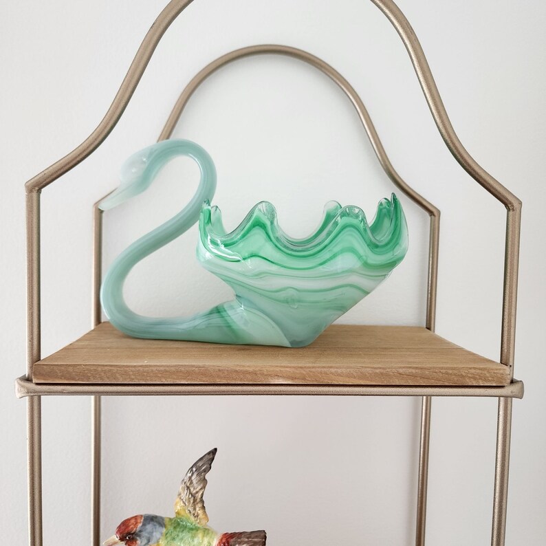 1950's Era Green Slag Glass Swan Bowl Graduated Layers of Seafoam ...