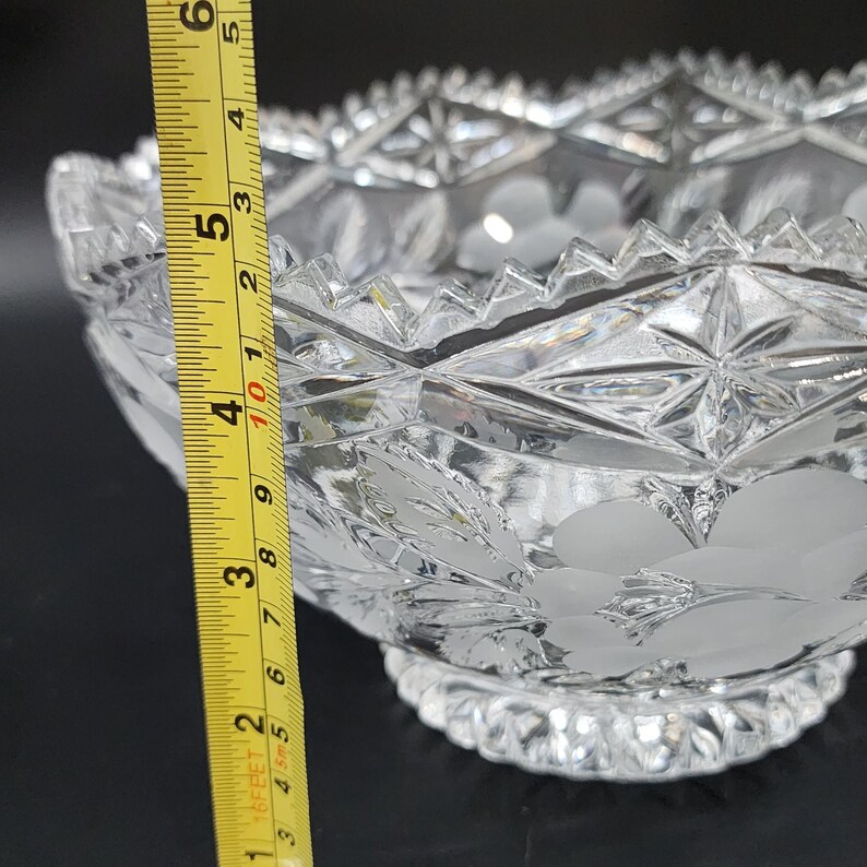 Bohemian Czech Cut Lead Crystal Etched Floral Rose Large 8.25 ...