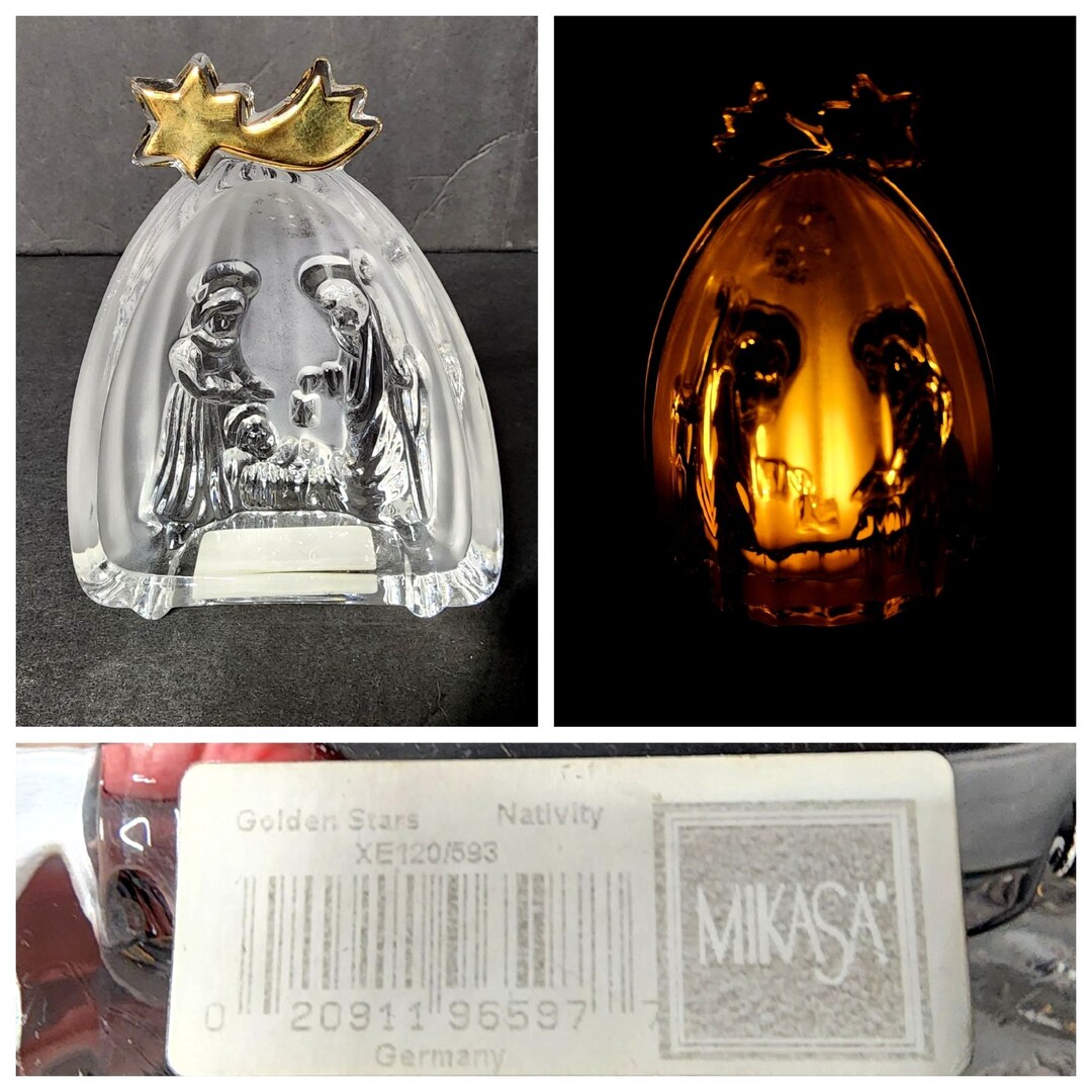 Mikasa Golden Stars Nativity Scene Religious Cut Crystal Glass Tea ...