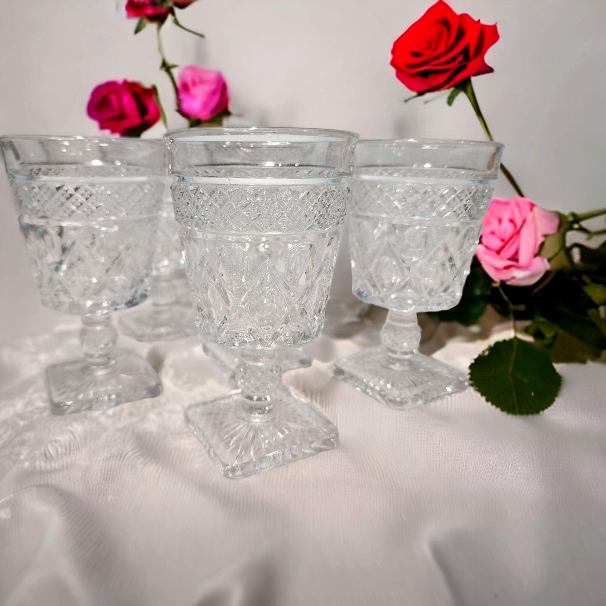 Vintage Imperial Glass "cape Cod" Water Goblets Clear Diamond Point ...