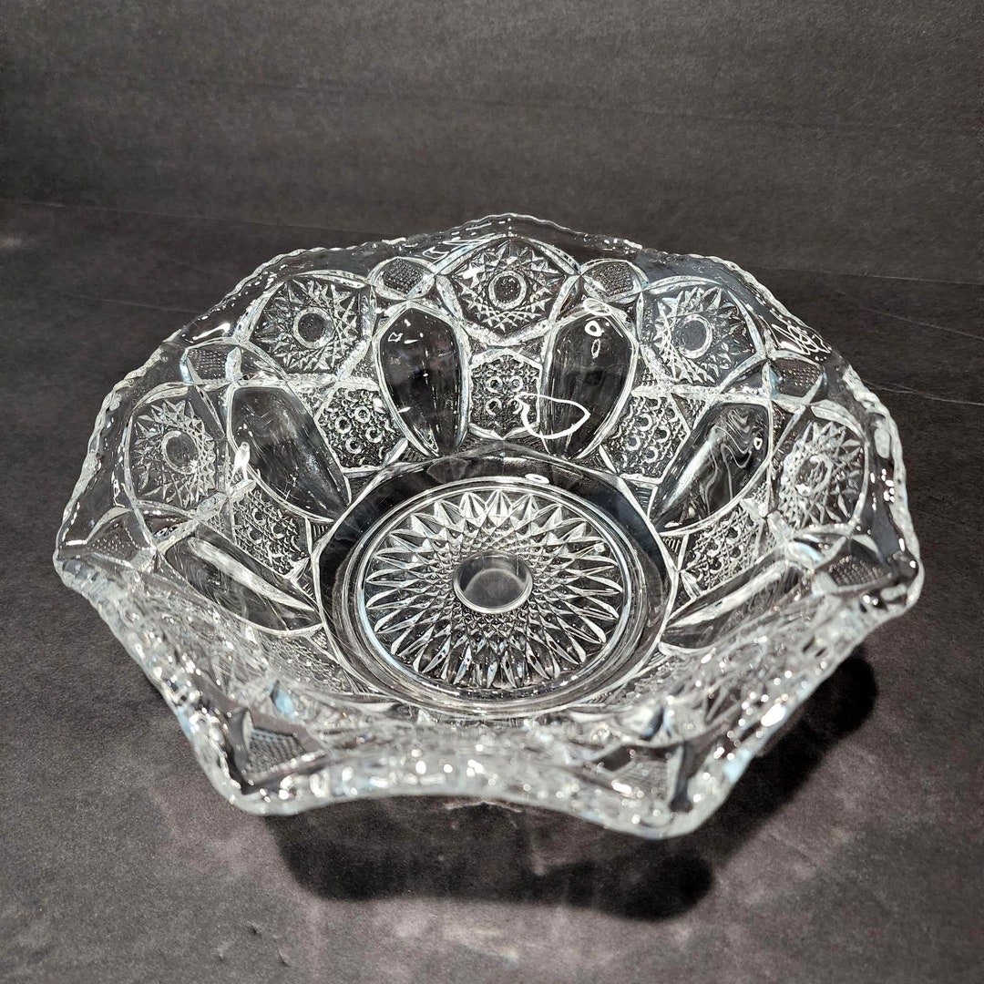 L.E. Smith Glass 'quintec' Stars & Panels EAPG Clear Glass 8" Serving ...