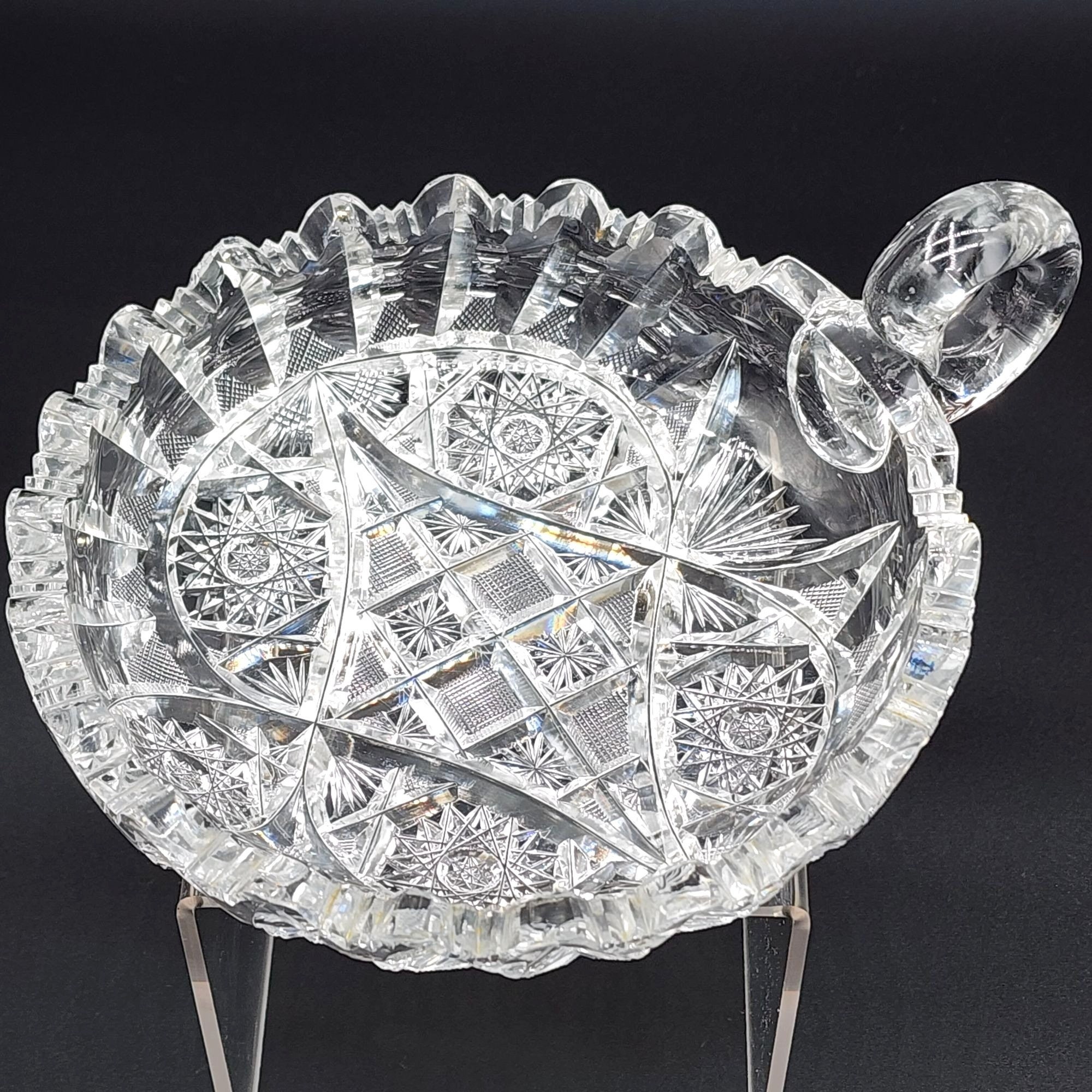 American Brilliant Libbey Signed Cut Crystal Glass Handled Nappy 7 ...