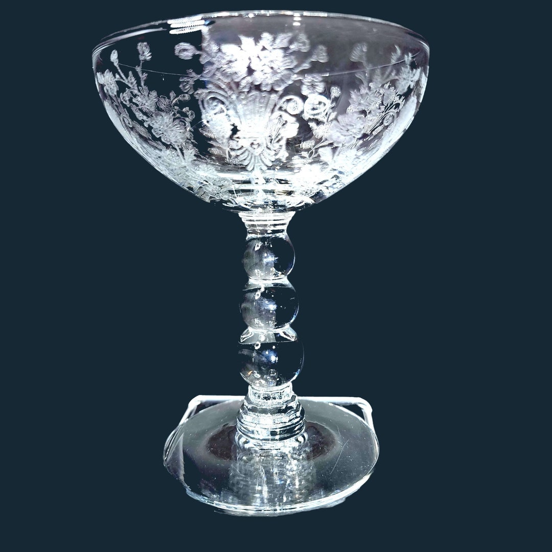 1930s Duncan Miller "first Love" Etched Crystal Champagne Saucers Hand ...