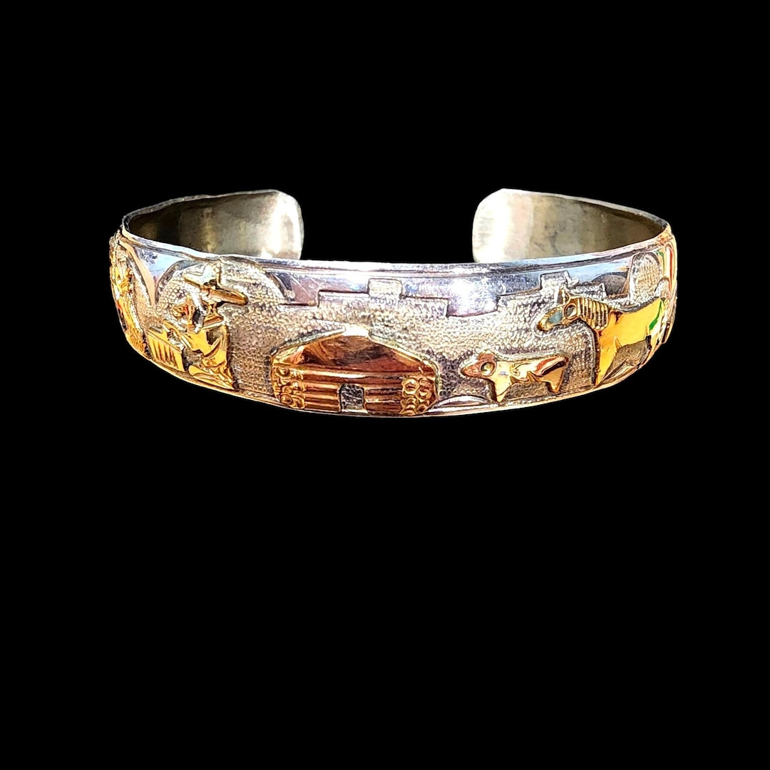 Vtg Navajo Storyteller Cuff Thomas A. Begay 12K Gold filled Sterling ...