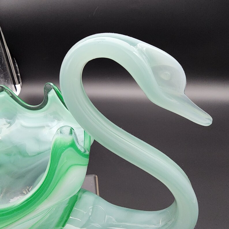 1950's Era Green Slag Glass Swan Bowl Graduated Layers of Seafoam ...