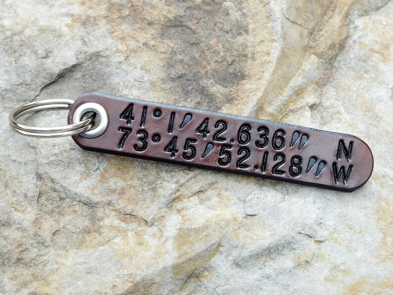 Latitude Longitude Leather Keychain Custom GPS Coordinates | Etsy