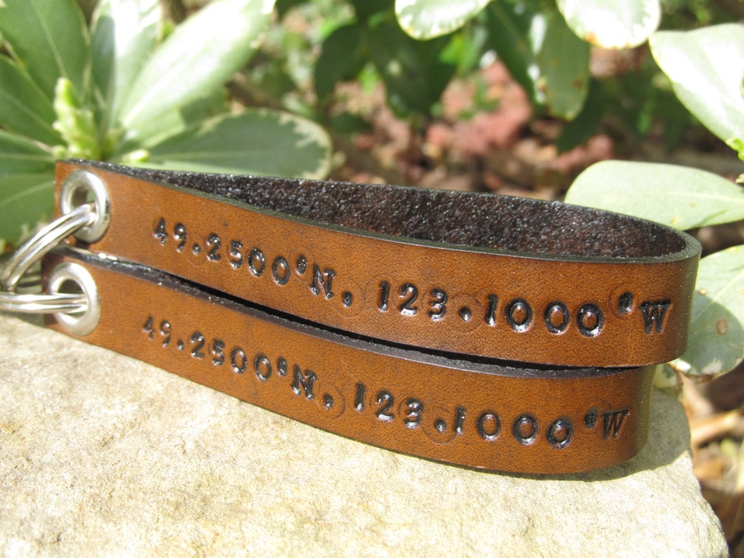 Longitude Latitude Keychain Custom Coordinates Set of 2 - Tooled Loop ...