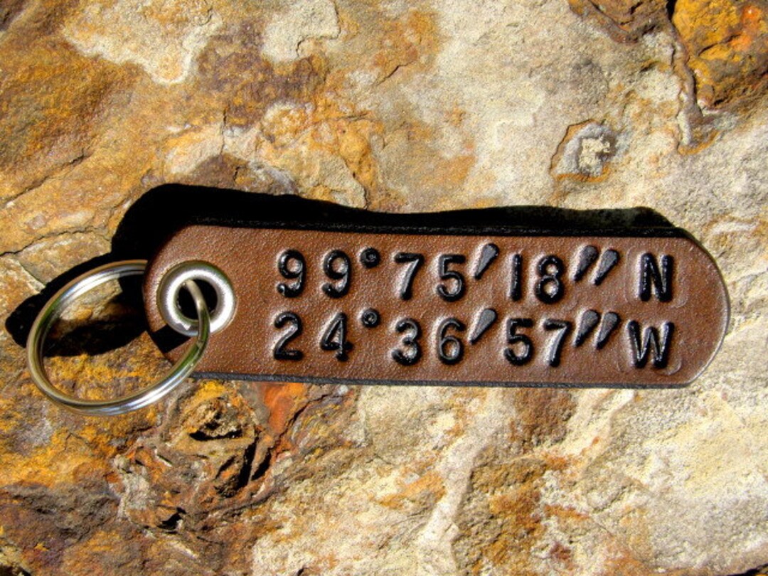 Custom Coordinates Longitude Latitude Keychain Leather Tag Key Fob ...