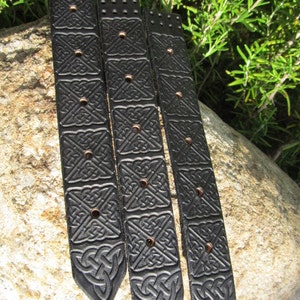 Hand Tooled Leather Kilt Straps - Set of 3 - Black or Brown - 1 Inch ...