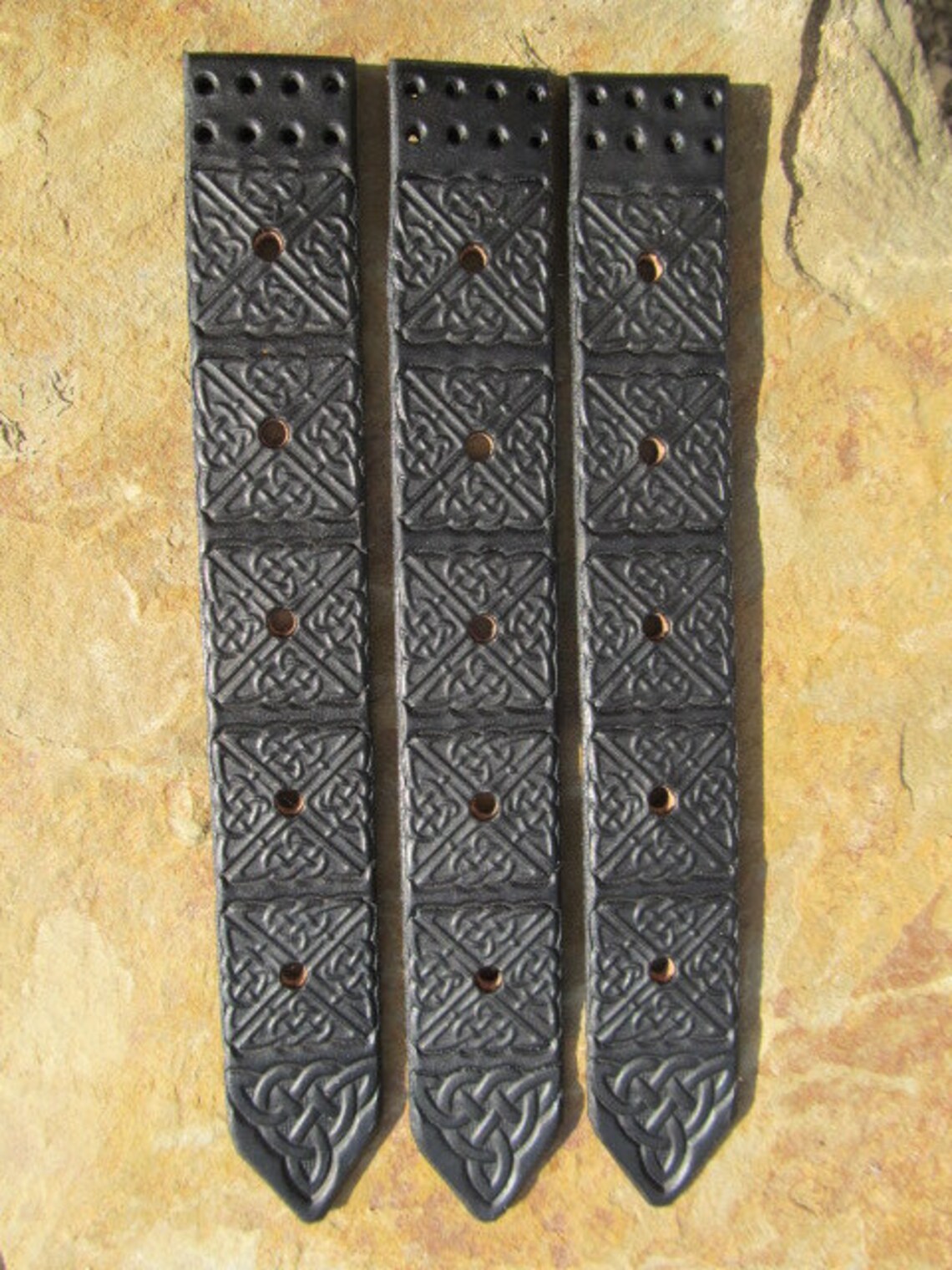 Hand Tooled Leather Kilt Straps - Set of 3 - Black or Brown - 1 Inch ...