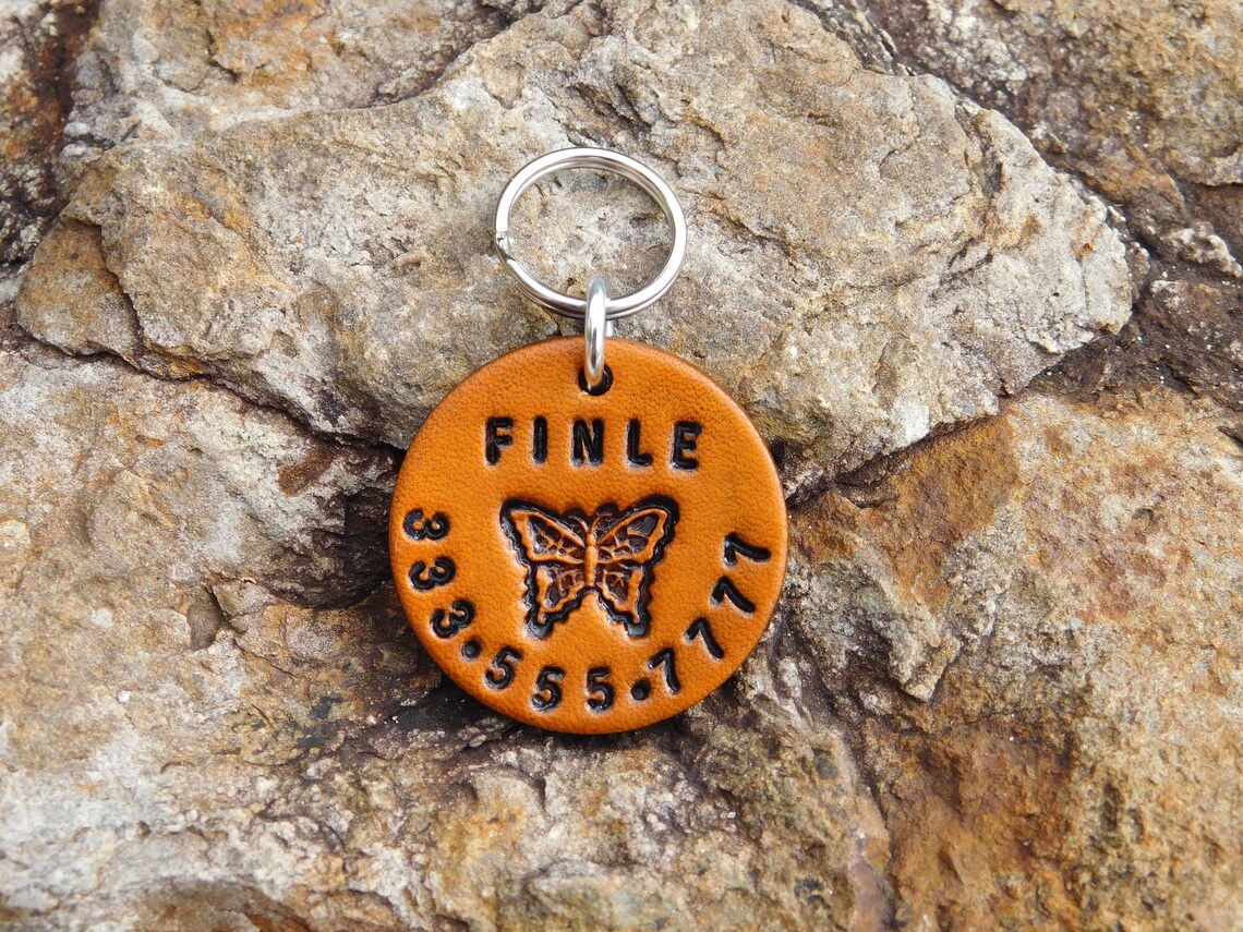 Custom Leather Dog Pet ID Tag - Personalized Name and or Number -1 1/4 ...