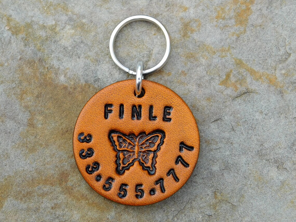 Custom Leather Dog Pet ID Tag - Personalized Name and or Number -1 1/4 ...
