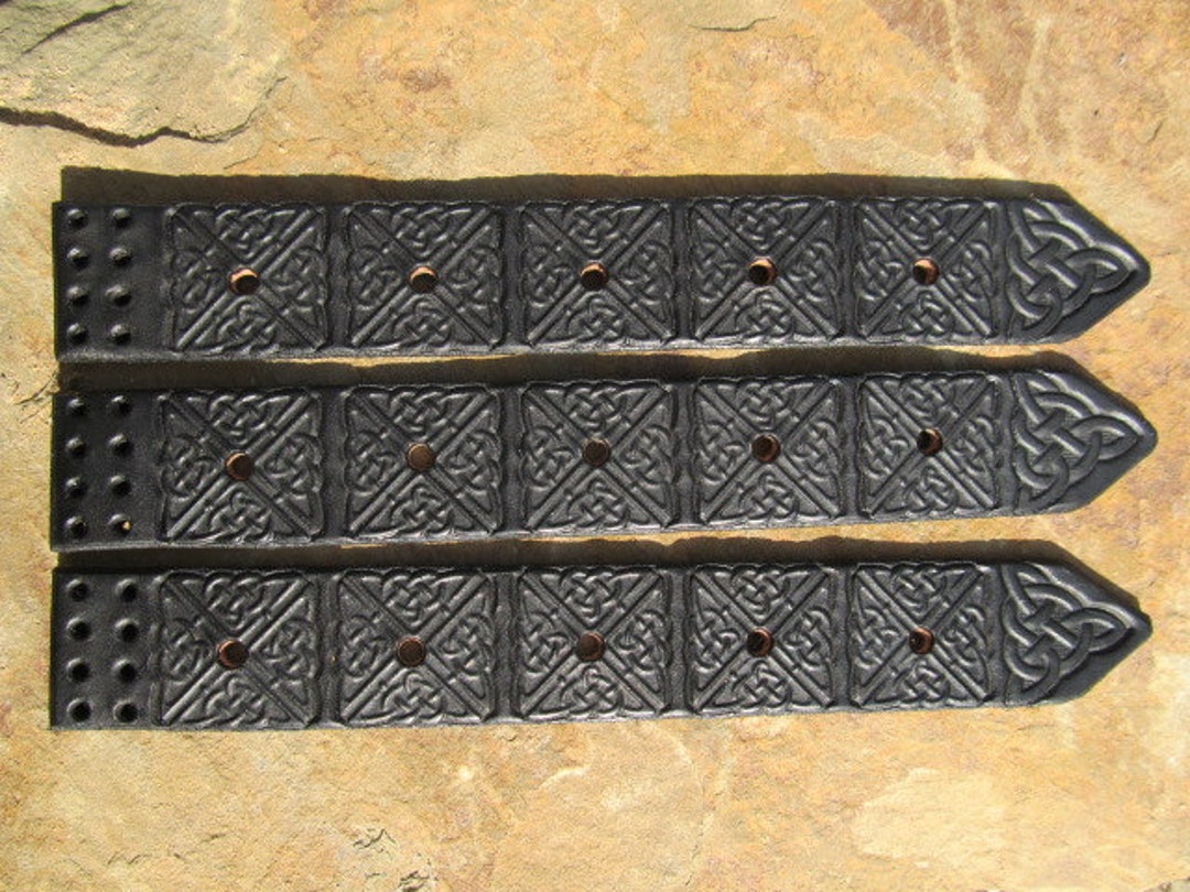 Hand Tooled Leather Kilt Straps - Set of 3 - Black or Brown - 1 Inch ...