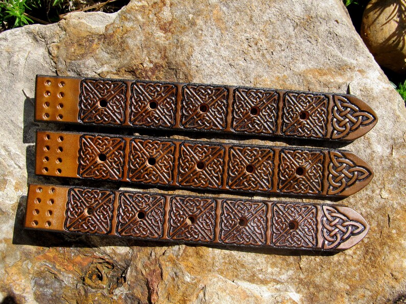 Leather Kilt Straps - Set of 3 - Hand Tooled - Black or Brown - 1 Inch ...