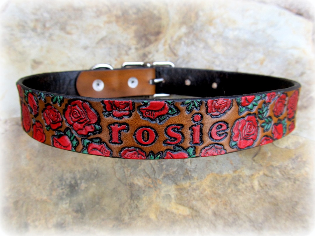 Rose Dog Collar, Leather Dog Collar, Large Dog Collar, 1 Inch ...