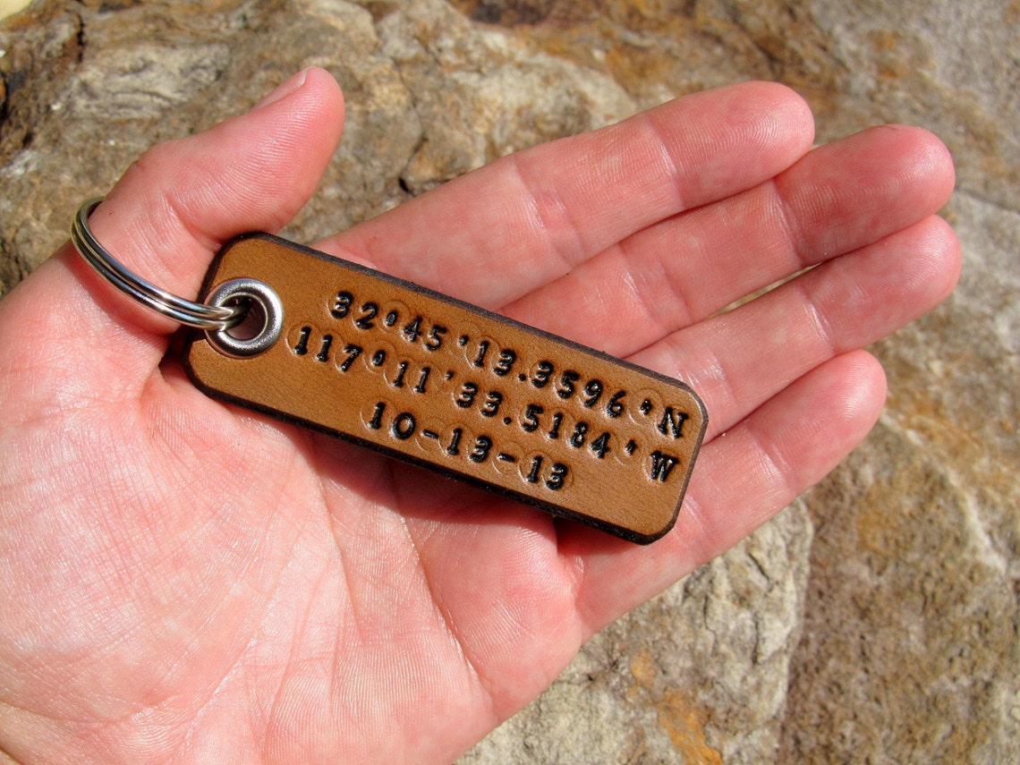 Longitude Latitude Leather Keychain Custom GPS Coordinates - Etsy