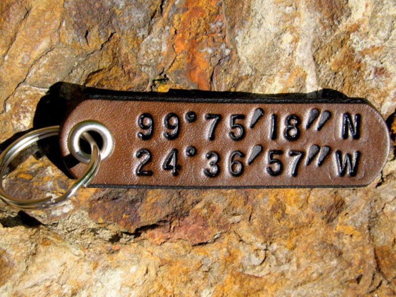 Custom Coordinates Longitude Latitude Keychain Leather Tag Key - Etsy