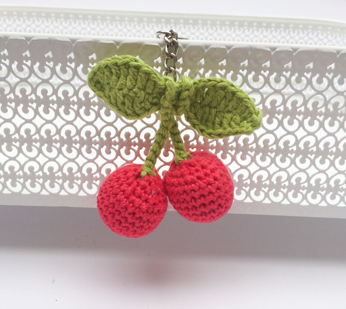 Crochet Cherry Key Chain Crochet Cherries Cherry Key Ring - Etsy