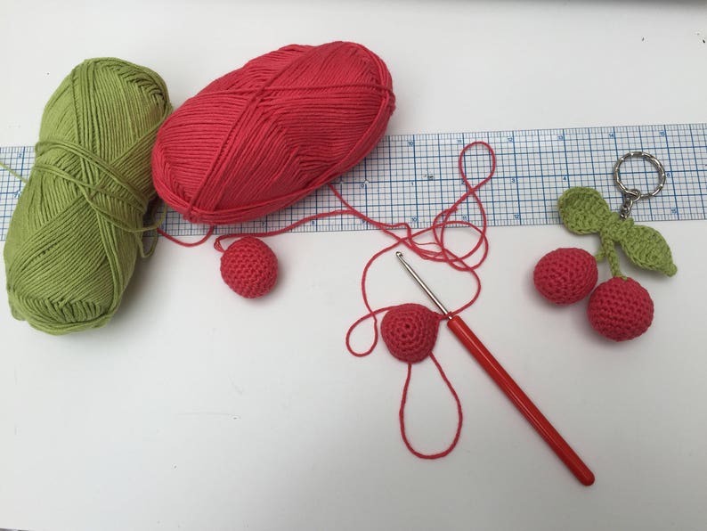 Crochet Cherry Key Chain, Crochet Cherries, Cherry Key Ring, Cherry ...