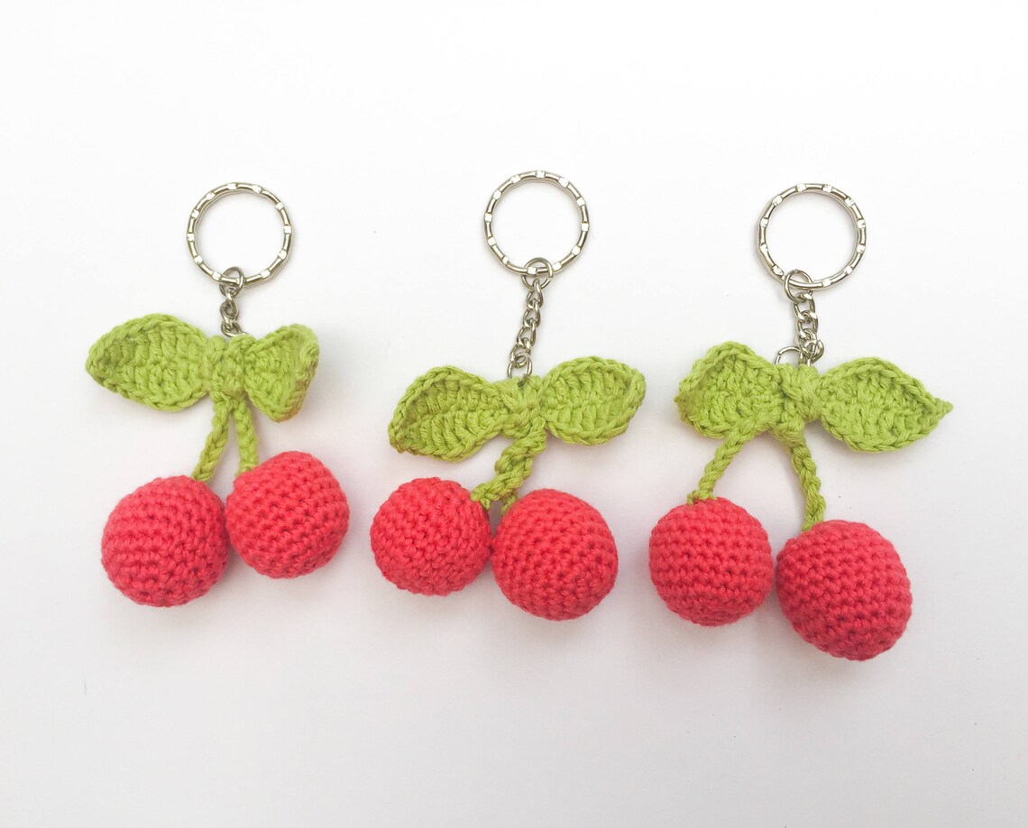 Crochet Cherry Key Chain Crochet Cherries Cherry Key Ring - Etsy