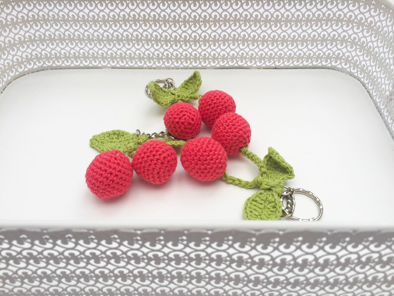 Crochet Cherry Key Chain Crochet Cherries Cherry Key Ring - Etsy