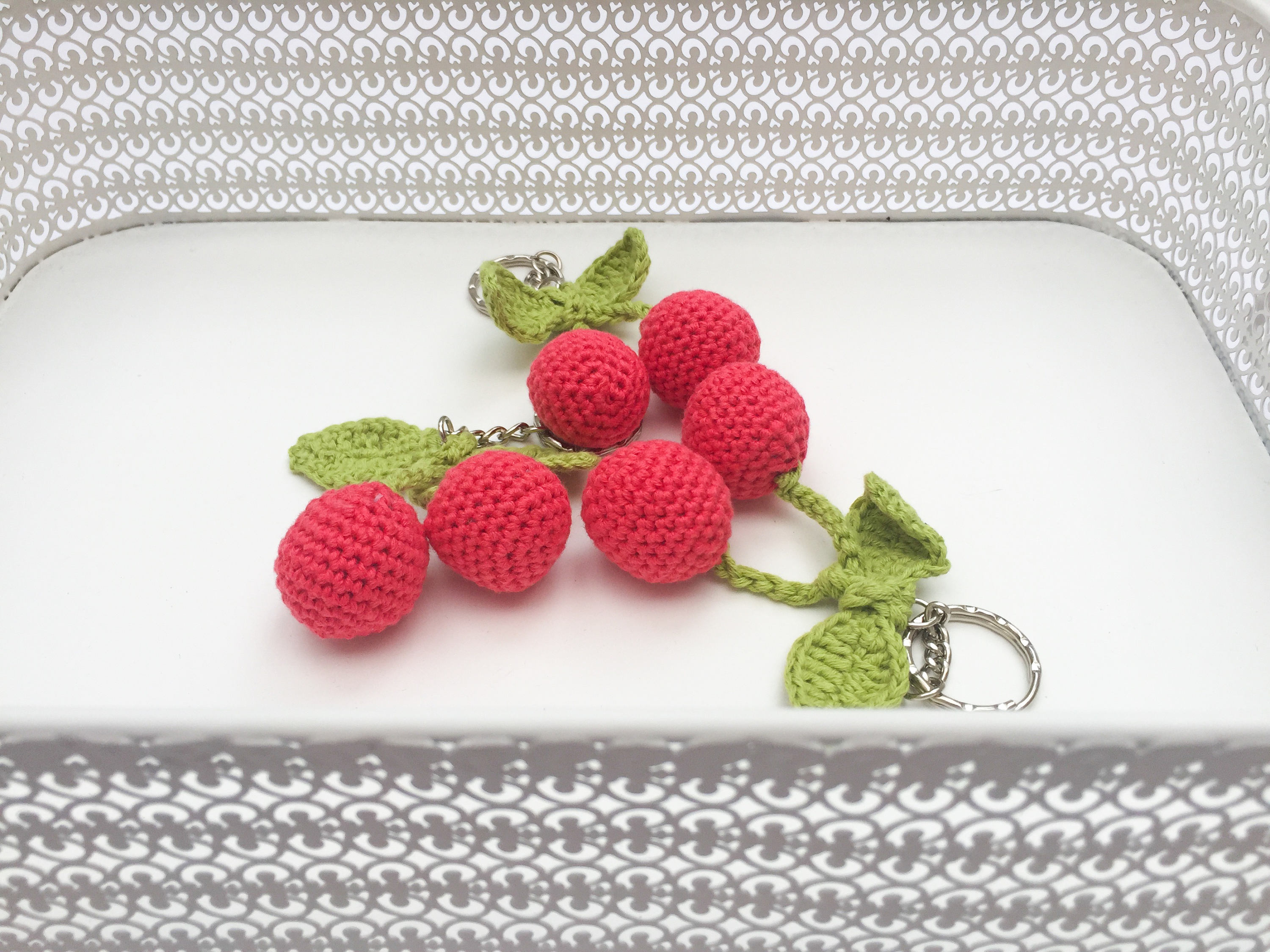 Crochet Cherry Key Chain, Crochet Cherries, Cherry Key Ring, Cherry ...