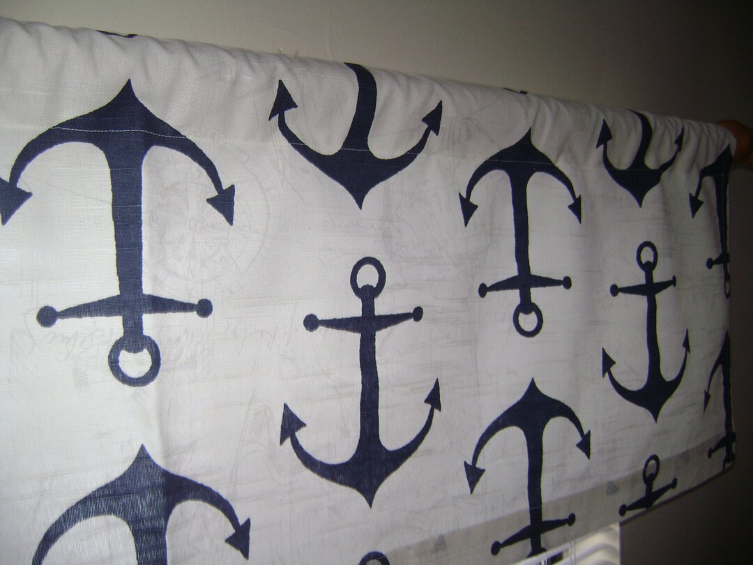 Navy Anchor Valance Nautical Window Valance Beach Decor Valance, Window ...